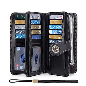 CLUCI Wallet for Women Leather Large Capacity Purse Wristlet Clutch RFID Blocking Credit Card Holder with ID Window Leopard