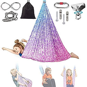 Levligle Sensory Swing for Kids Indoor - Outdoor Double-Layer Hammock Swing Special Needs Sensory Joy Therapy Cuddle Chair with 360° Swivel Hanger Kit Adjustable Swing for Aspergers Autism ADHD Adults