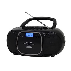 Sharp QT-CD290(BK) Portable CD MP3 Cassette Boombox with AM/FM Stereo and Aux Input, Black