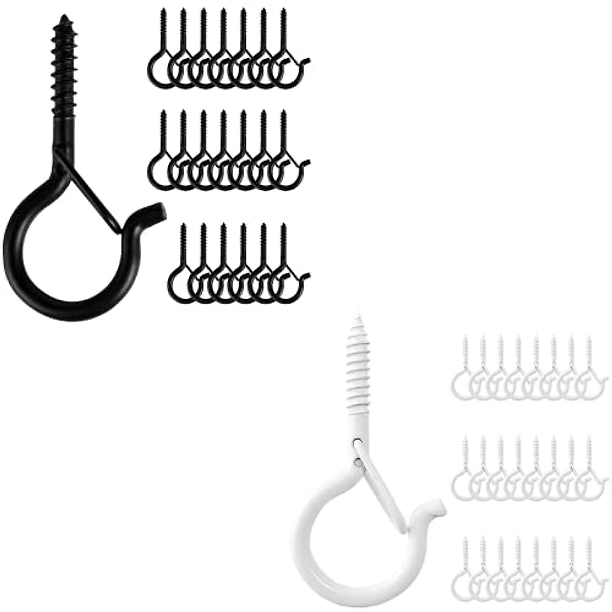 BEHENO 20 PCS Black Screw Hooks and 24 PCS White Screw Hooks, Safety Buckle Design, Easy Release