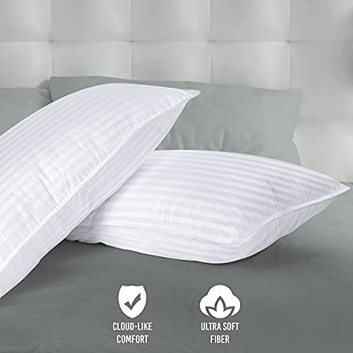 Utopia Bedding 1 Queen Quilted Fitted Mattress Pad White with 4PC Queen Bed Sheet Set Grey and 2 Pack Queen Bed Pillows for Sleeping