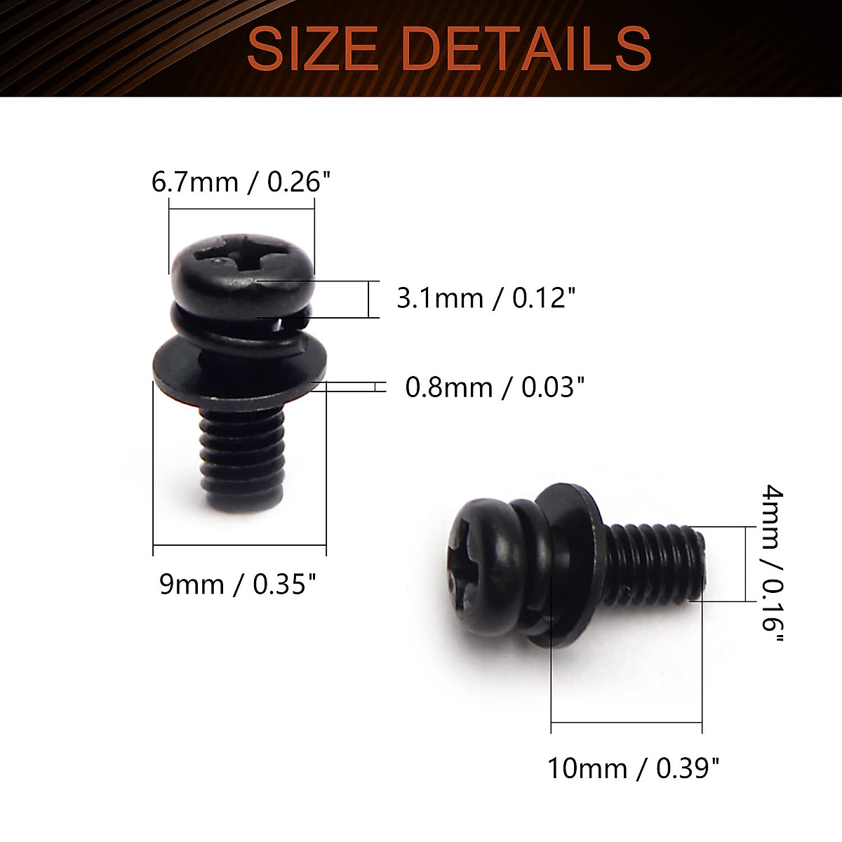 MroMax 50pcs M4-0.7 x 10mm Black Machine Screws, Combine Screws with Spring Washer and Plain Washers, Phillips Drive, Pan Head, Carbon Steel, Small Replacement Screw for Knobs Pull Handle