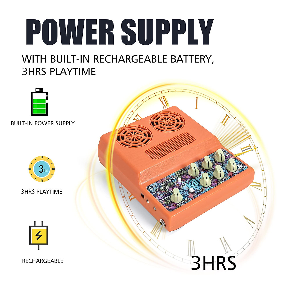 Caline 20W Electric Guitar Amp Rechargeable Mini Guitar Amplifer Combo for Desktop Practice with Distortion, Delay, Aux in and Headphone Jack