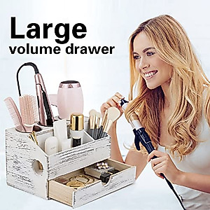 iToplin Wood Hair Dryer Holder, Hair Tool Organizer, Curling Iron Holder Hair Styling Tool Organizer for Bathroom Vanity Countertop Storage (Rustic White)