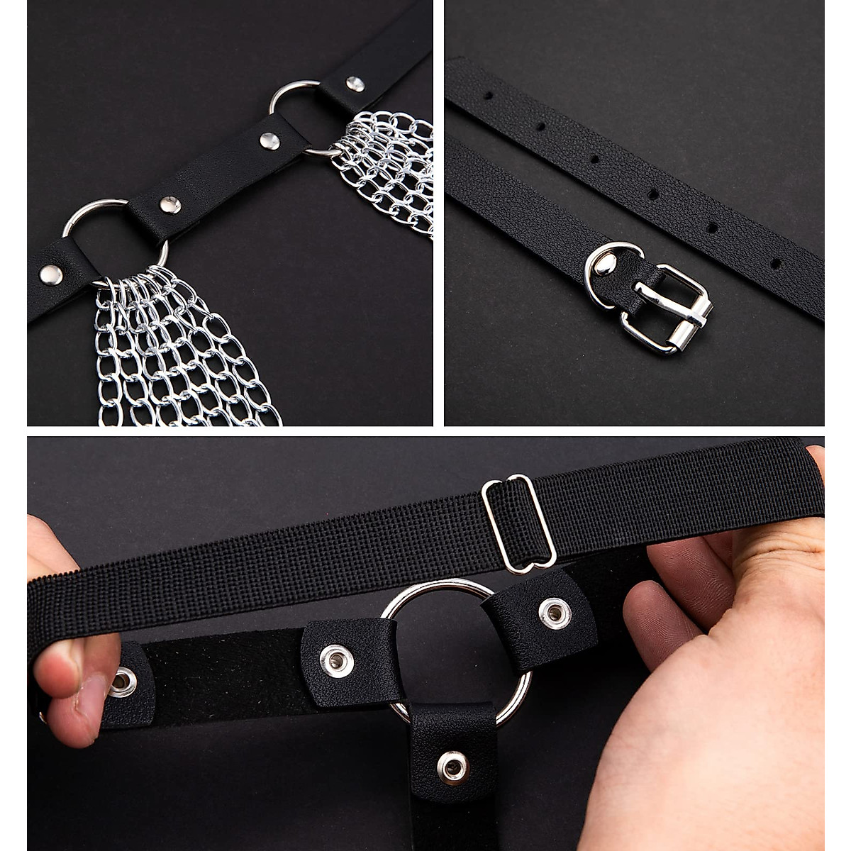 NICEIGHT Leather Body Chains for Women Sexy Harness Waist Chains Black Belt Chest Chains Punk Adjustable Rave Body Jewelry S4