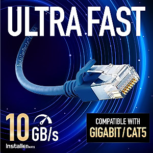 InstallerParts Ethernet Cable CAT6A Slim Cable UTP Booted 1 FT (10 Pack) - White - Professional Series - 10Gigabit/Sec Network/High Speed Internet Cable, 550MHZ, 28AWG