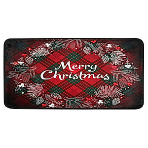 senya Christmas Rugs Kitchen Rugs Runner Christmas Monogram Wreath Tartan Plaid Doormat Bath Rugs Mat Non Slip Area Rugs for Bathroom Kitchen Indoor 39" X 20"