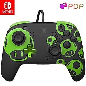 PDP REMATCH Enhanced Wired Power Nintendo Switch Pro Controller, Officially Licensed Switch Lite/OLED Compatible Gamepad, Customizable Programmable Buttons, Super Mario 1-UP Mushroom, Glow in the Dark