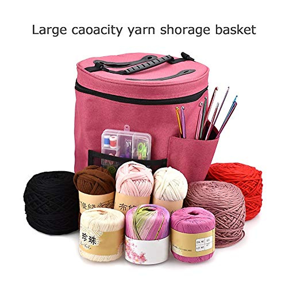 Little World Yarn Storage Bag, Knitting Organizer Tote for Protect Yarn and Prevent Tangling Knitting Accessories with Adjustable Strap for Mother's Day Gift (Large)