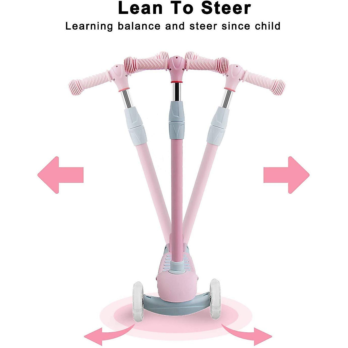 67i Scooters for Kids 2+ Year Old, Kids Scooter 3 Wheel, Toddler Scooter with Lean-to-Steer System and 4 Height-Adjustable Handlebar (Pink)