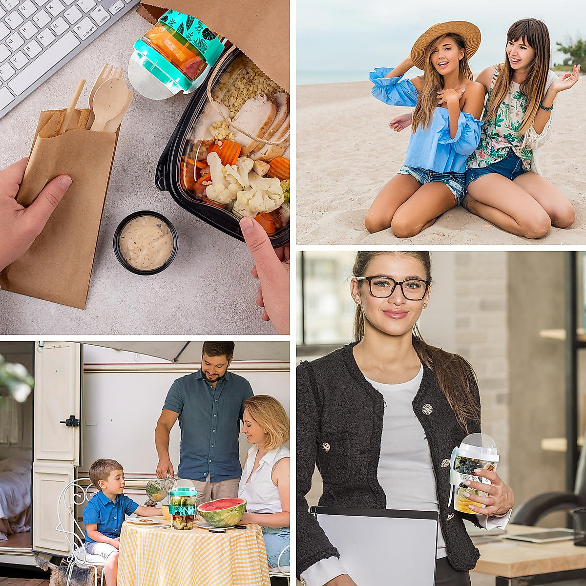 Healthy Habits for a Healthy You 4 Pack - Portable Parfait Cups with Lids Yogurt Containers with Lids Leak Proof Overnight Oats Containers Cereal Container Crunch Cup