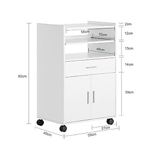 SoBuy Kitchen Cart Breakfast Bar, Rolling Kitchen Island Side Table, Microwave Oven Rack Stand Removable Storage Cabinet on Wheels, White FSB09-W