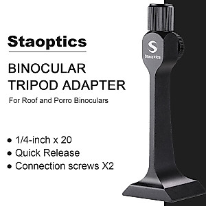 Staoptics Binocular Tripod Adapter Quick Release with 38mm Mounting Base 1/4-20 Inch Thread Removable Accessories for 8x42 10x50 12x60 15x56 15x60 15x70 20x60 25x70 Roof and Porro Binoculars.