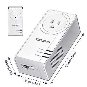 TRENDnet Powerline 1300 AV2 Adapter with Built-in Outlet Adapter Kit, Includes 2 x TPL-423E Adapters, IEEE 1905.1 & IEEE 1901, Gigabit Port, Range Up to 300m (984 ft), White, TPL-423E2K