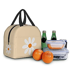 Insulated Lunch Bag Reusable Lunch Box For Women Men, Cooler Lunch Tote Bag With Front Pocket for Picnic Office Work, Cute aesthetic Floral Daisy