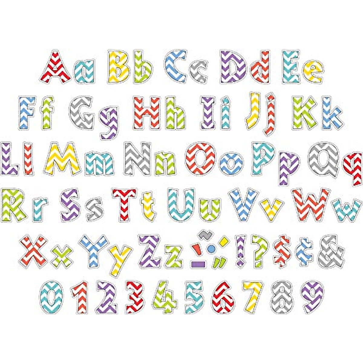 Barker Creek Letter Pop-Out Set of 3, 4" Chevron, Mixed-Design, 255 Upper and Lowercase Letters, Numbers, and Punctuation Marks in Each of 3 Designs, 765 Characters Total (4303)