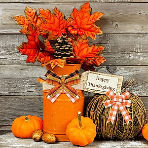 Whaline 10 Rolls 50 Yards Plaid Burlap Ribbon Rolls 1 Inch Fall Wrapping Ribbon Thanksgiving Ribbon Autumn Decorative Ribbon for Autumn Harvest Thanksgiving Wreath Decoration