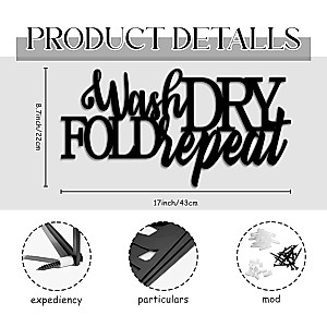 Kas Home Laundry Sign Metal Laundry Room Decor - Wash Dry Fold Repeat Laundry Wall Arts Signs Vintage Metal Laundry Wall Decor for Laundry Room Bathroom Hanging Decorations (8.7" x 17", Black-L2)