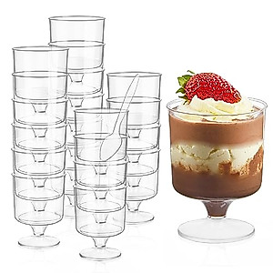 Zezzxu 5 oz Mini Dessert Cups with Spoons, 40 Pack Small Dessert Cups Plastic Footed Wine Glasses for Serving Trifles, Appetizers, Puddings, Mousse, Parfait