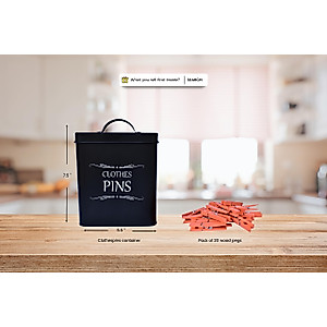 Meraki Home Clothespins Metal Container and Pack of 20 Orange Pegs - Perfect Laundry Clips Storage - Farmhouse Canister for Laundry Room Organization and Storage - Laundry Beads Scent Booster Storage