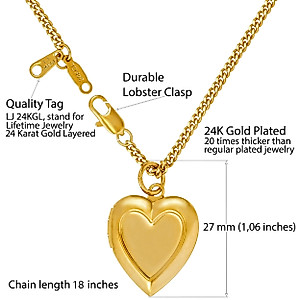 LIFETIME JEWELRY Inlaid Heart Locket Necklace for Women 24k Gold Plated