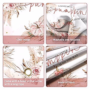 Lofaris Pumpkin Baby Shower Banner for Girl - 'A Little Pumpkin is On Her Way,' Boho Fall Pink Floral Backdrop with Autumn Pumpkin and Pampas Grass, 70.8x43.3 Inch Party Decorations