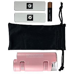 EasyMicro 60x-120x LED Lighted Zoom Microscope (Pink) - 2X Bonus Sample Slices and Protective Bag - Spectrum Optical Instruments