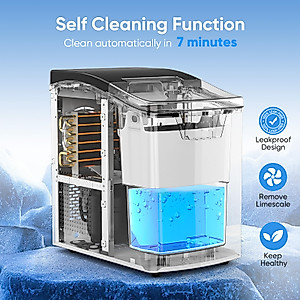 YESERLI Nugget Ice Maker,40lbs/Day Soft Chewable Pellet Countertop Ice Maker with Self-Cleaning Function,Ice Machine with Ice Scoop&Basket,One-Click Operation Pannel for Home,Office,Party,RV,Black