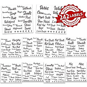Hebayy 242 Cursive Laundry Room Organization Labels Printed Customizable Waterproof Tear-Resistant Stickers with Perforation Line for Bathroom Laundry Closet Farmhouse Containers Bins