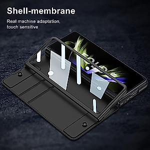 DEMCERT for Samsung Galaxy Z Fold 5 with [Fold4 Edition Pen Slot],Military Armor Full Body Protective Anti-Scratch Hard Leather Bracket Case with Screen Protector Wireless Charger (Black)