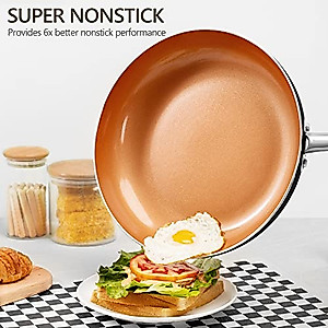 MICHELANGELO Frying Pan with Lid, Nonstick 8 Inch Frying Pan with Ceramic Titanium Coating, Copper Frying Pan with Lid, Small Frying Pan 8 Inch, Nonstick Frying Pans