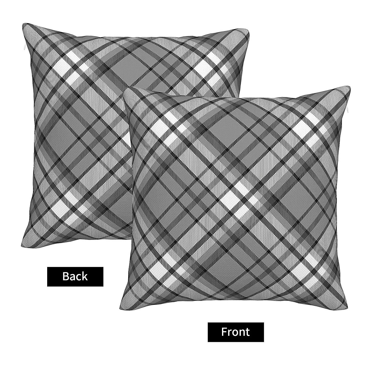 ChangQingArt Plaid Pillow Covers 16x16 Inch, Black and White Plaid Plaid Black Diagonal Fabric Green Scottish Double Sided Decorative Pillows Cases Throw Pillows Covers