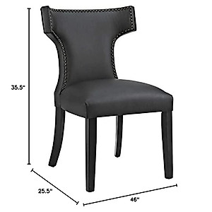 Modway Curve Mid-Century Vegan Leather Upholstered Dining Set with Nailhead Trim in Black, Two Chairs