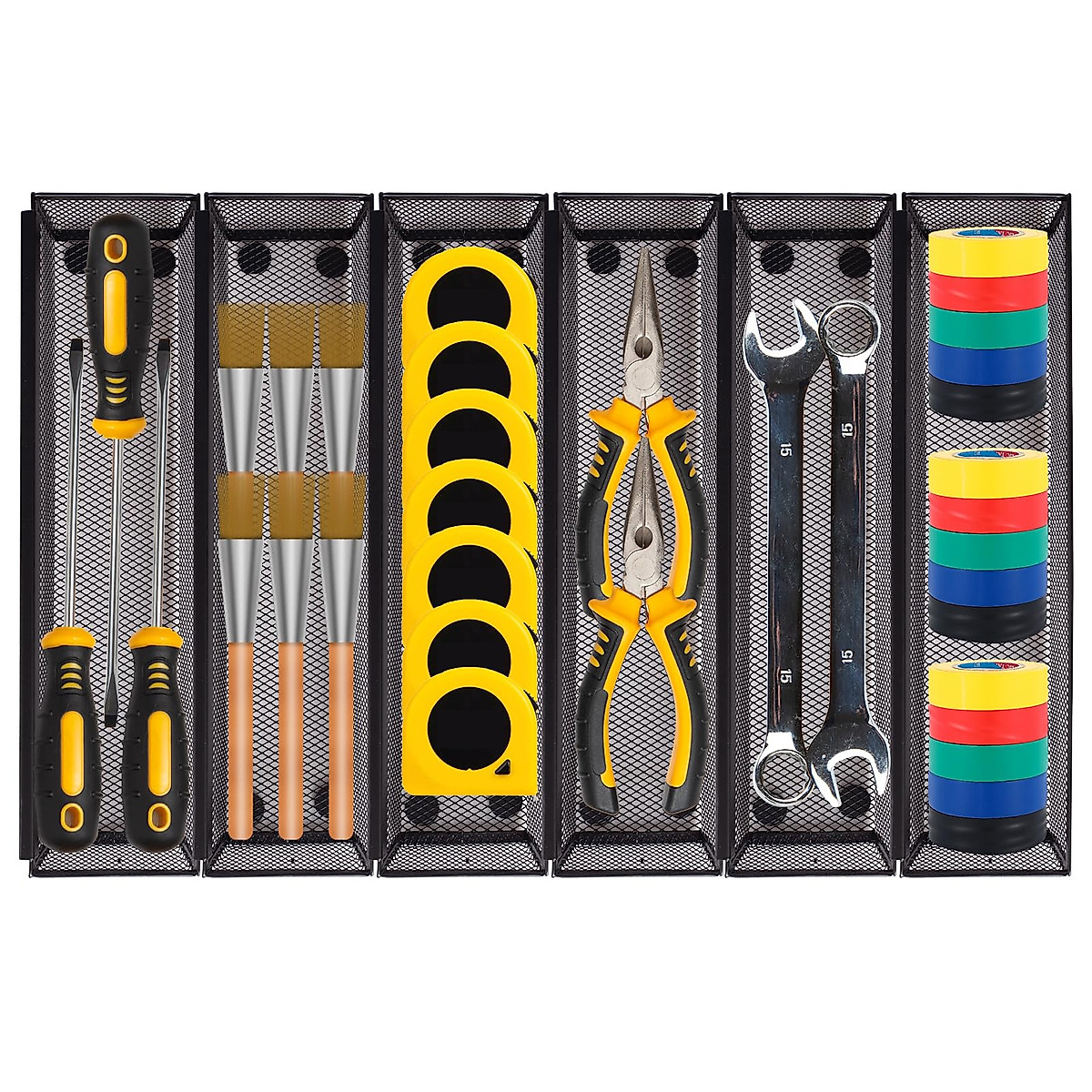 Barelove Silverware Drawer Organizer for Kitchen Drawers, 6 Pcs Mesh Utensil Holder Cutlery Storage Tray with Interlocking Arm for Flatware Knives Forks Spoon Home Office Desktop, 12x3x2 Inch, Black