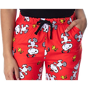 Peanuts Women's Snoopy and Woodstock Allover Print Smooth Touch Fleece Sleep Bottoms Lounge Pajama Pants (Medium)