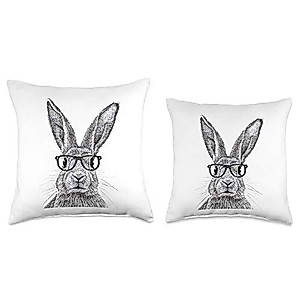 Hipsters Bunny Rabbit Wearing Glasses Funny Drawing Throw Pillow, 18x18, Multicolor