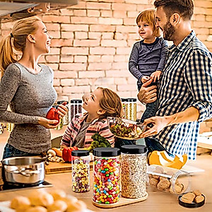 PLastic jars with lids 32 OZ & 16 OZ 24 PACK，Eiark Clear Plastic Storage Jars Containers with Airtight Black Plastic Screw On Lids Cylinder Large Round Jars Easy Clean for Household and Kitchen