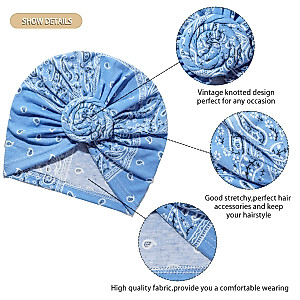 Pre Tied Head Wraps for Women - African Paisley Print Turban Hat Stretch Boho Knot Bonnet Hair Wrap for Black Womens