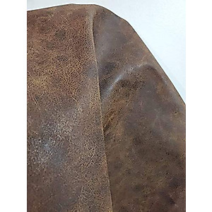 NAT Leathers | Brown Distressed 2 Tone Oily Faux Vegan Leather PU {Peta Approved Vegan} | 1 Yard 36 inch x 54 inch Cut by Yard Pleather 0.9 mm Upholstery | Brown Crazy Horse Distress 36"X54"