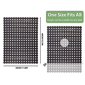 Qulable 2Pack Kitchen Sink Mat for Stainless Steel/Ceramic Sinks, PVC Eco-friendly Protectors for Bottom of Kitchen Sink, Adjustable, Fast Draining, Dots Design, 11.8x15.7 (Black Translucent)