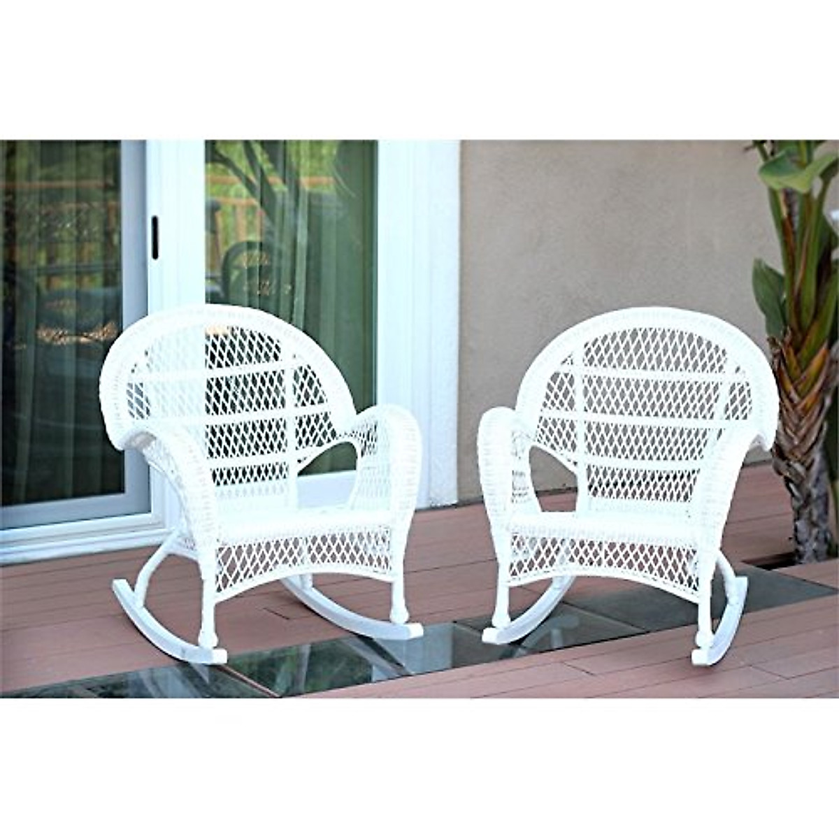 Jeco Wicker Rocker Chair, Set of 2, White