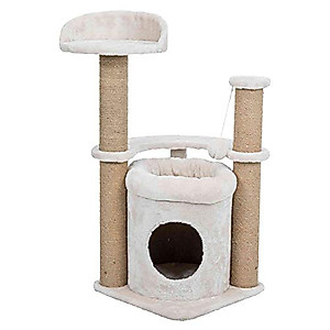 TRIXIE 32.7-in. Nayra Cat Tree with Jute Scratching Post, Large Condo, Dangling Cat Toy, Greige-Brown