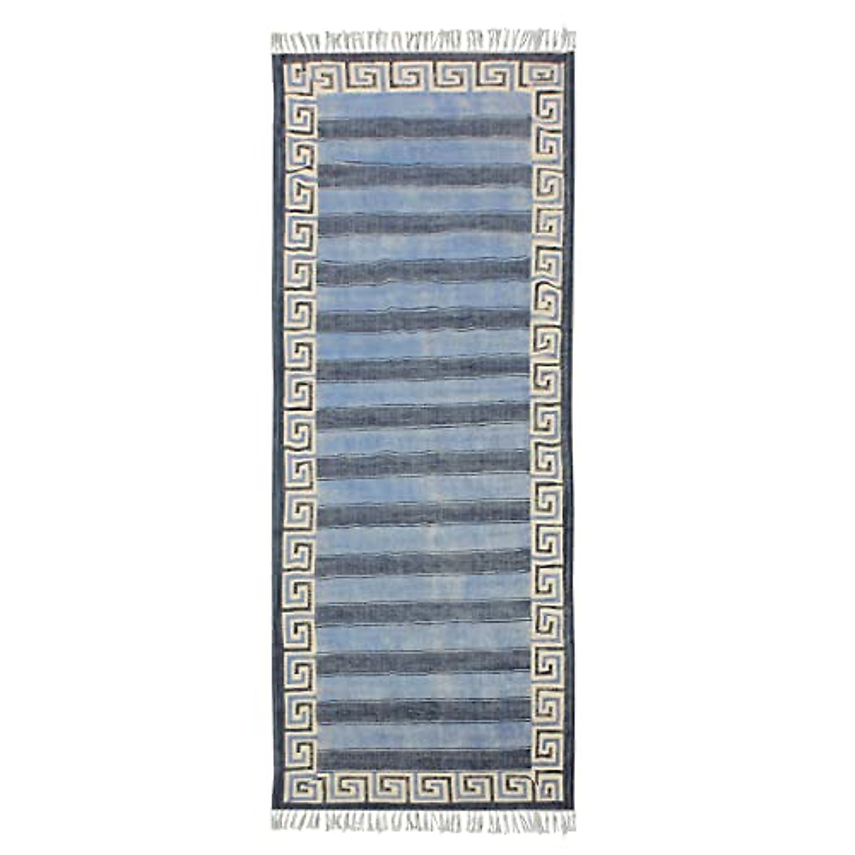 Casavani Hand Block Printed Cotton Dhurrie Striped Tassel Rug Boho Area Rug Easy Care Washable Rugs for Doormat Entryway Living Room Bedroom Hallway Balcony 6x12 Feet Runner