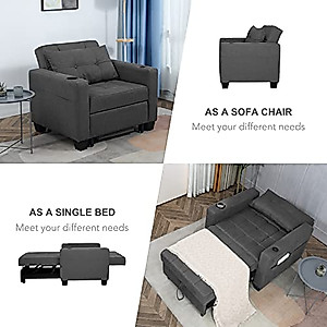 DURASPACE Futon Chair Bed Convertible Chair 3-in-1 Pull Out Sleeper Chair Beds with USB Ports, Armchair Bed Sleeper for Living Room (Dark Gray)