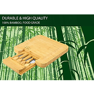 Bamboo Cheese Board and Knife Set, Cheese Board Charcuterie Set, Cheese Board Accessories Included, House Warming Gifts, New Home Meat & Cheese Tray Platter