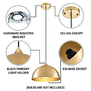 SESIMENT Gold-Electroplated Industrial Pendant Light 11.8inches 2 Packs,Mental Hanging Light Fixtures for Kitchen Island,Dome Pendant Light,Ceiling Light Fixtures for Restaurant Dining Room Aisle