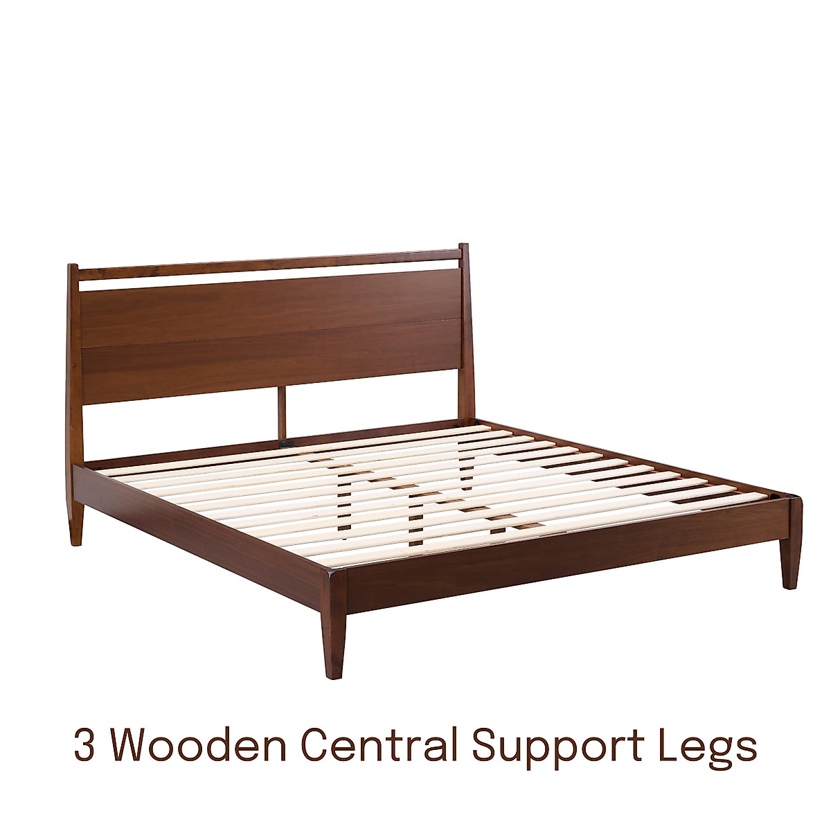 NTC Adept Wooden Bed Frame with Headboard, Crafted from Walnut, Rubber Wood with Silent Slats and Wood Central Supports, 1000 Lb Capacity, Effortless Assembly, Queen - Dark Walnut