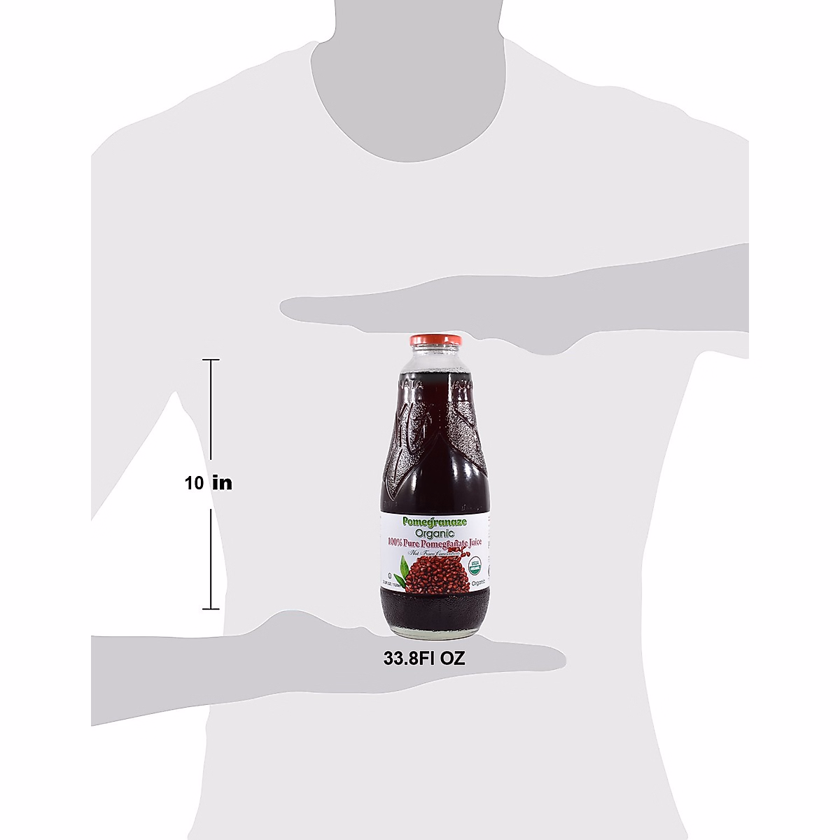 BLUE RIBBON, 100% Pomegranate Juice - USDA Organic Certified - Glass Bottle (2 Pack) No Sugar, No Artificial Colors, No Preservatives, No Flavors Added