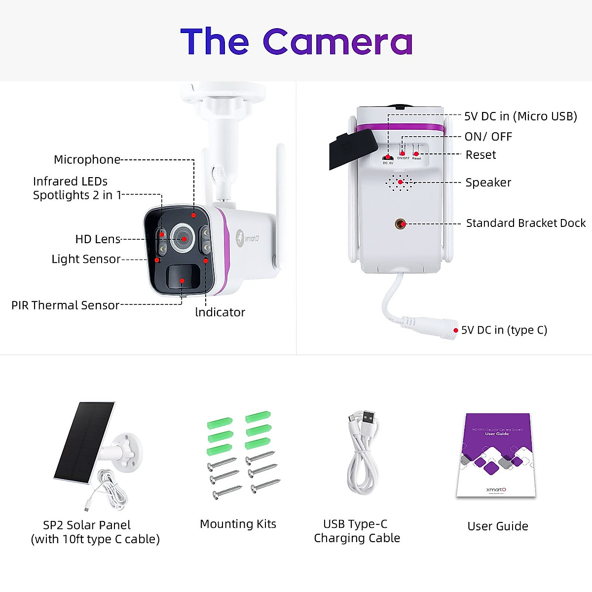 XMARTO 100% Wire-Free 4MP HD Solar Security Camera Wireless for Home Surveillance (All-Weather Solar Charge, AI Motion Detection, Spot Light and Siren, SD, NVR & Cloud Storage)