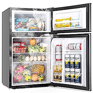 3.2 Cu.Ft Mini Refrigerator Compact Refrigerator Mini Fridge Stainless Steel with Freezer,2 door, for Dorm,Garage, Camper, Basement or Office,Silver, ‎Silver, ‎19.1 x 20.1 x 33.5 inches